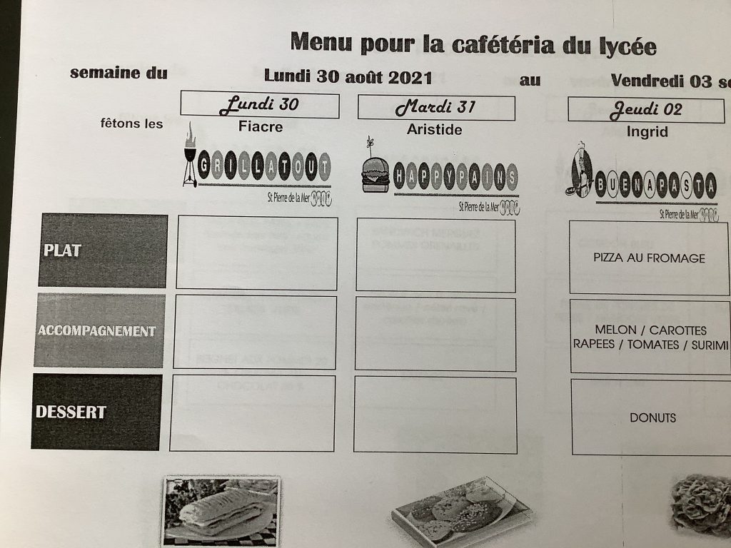 Menus self lycée du 02 septembre au 22 octobre 2021. - Ensemble ...