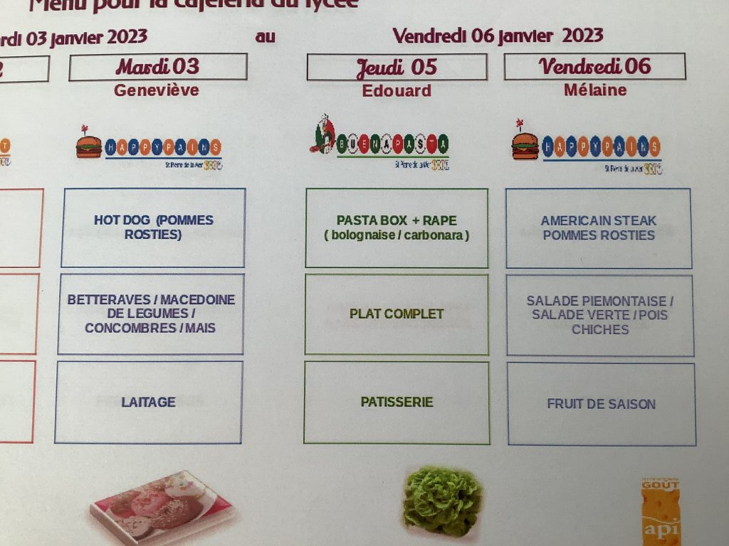 Menus self lycée 05 janvier au 17 février - Ensemble scolaire St Pierre ...