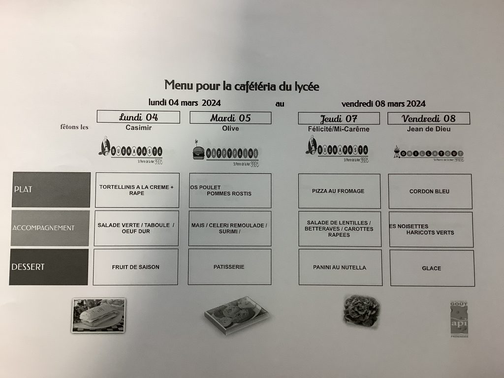 Menus cafétéria lycée du 26/02 au 05/04. - Ensemble scolaire St Pierre ...